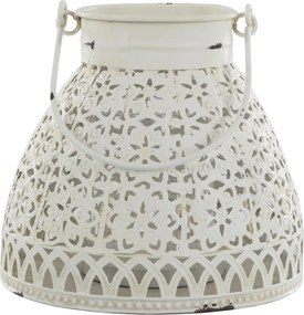 Krémová antik kovová lucerna s krajkovým vzorem Chic Antique – Ø 18*16 cm