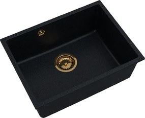 Sink Quality Crypton 60, kuchyňský granitový dřez 535x400x205 mm + zlatý sifon, černá skvrnitá, SKQ-CRY.B.1KBO.60.XG