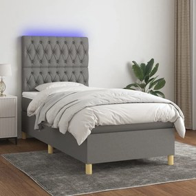 vidaXL Box spring postel s matrací a LED 90x190 cm textil [3135641] Barva: Tmavě šedá