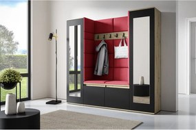 Eka Předsíňová stěna s čalouněnými panely Trinity 31 - Dub Artisan s černou / Rubínová 2324