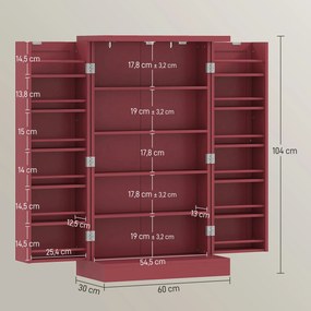 HOMCOM Kuchyňský Buffet Úložný Skříňka 12 Nastavitelných Polic Dveřní Police 60 x 30 x 104 cm pro Obývací Pokoj a Jídelnu v Červeném Dřevě