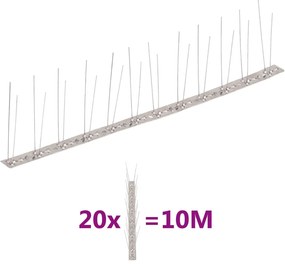 2řadové nerezové hroty proti ptákům a holubům sada 20 ks 10 m
