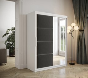 Šatní skřín Tempica 150cm se zrcadlem, bílá/šedý panel