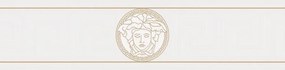 Vliesové bordury na zeď Versace III 93522-3, rozměr 5 m x 13 cm, hlava medúzy zlato-bílá s řeckým klíčem, A.S. Création