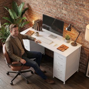 HOMCOM psací stůl 140 cm s 8 látkovými zásuvkami, bílý