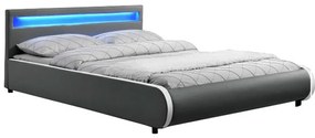 Manželská postel s RGB LED osvětlení, šedá ekokůže, 160x200, Tempo Kondela DULCEA