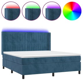 Box spring postel s matrací a LED tmavě modrá 180x200 cm samet,  3139701
