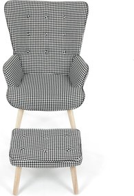 Relaxační křeslo ušák LISA + taburet — masiv, látka, vzor pepito