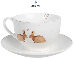 Šálek s podšálkem s králíčky a srdíčky Bunnies in Love - 12*9*6 cm / Ø 14*2 cm / 250 ml