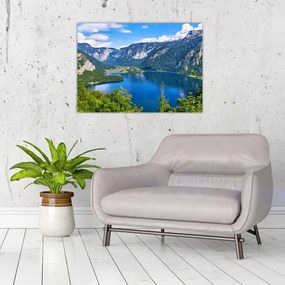 Skleněný obraz - Halštatské jezero, Hallstatt, Rakousko (70x50 cm)