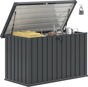 Outsunny 400L venkovní úložná schránka s víkem na dvojitých plynových vzpěrách, zámkem a 2 klíči, voděodolná úložná truhla z pozinkované oceli, 124x66