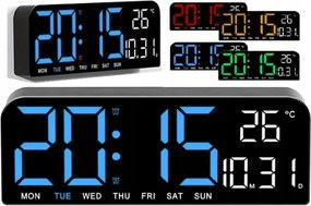 Nástěnný Led budík s ukazatelem teploty data a týdne