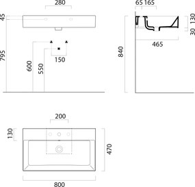 GSI GSI, KUBE X keramické umyvadlo 80x47cm, bez otvoru, bílá ExtraGlaze, 9422011