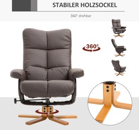 HOMCOM polohovací křeslo s taburetem a úložným prostorem, TV křeslo s funkcí polohování, otočné o 360°, dřevěný rám PU, hnědé 80x86x99cm pro pohodlí …