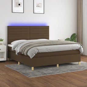 Box spring postel s matrací a LED tmavě hnědá 160x200 cm textil 3135528