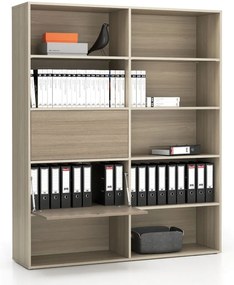 PLAN Široký kancelářský policový regál LAYERS, 2 boxy, 1582 x 400 x 1905 mm, dub přírodní / dub mořený