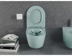 Mexen Lena WC mísa Rimless s pomalu padající deskou slim, duroplast, Světle matová zelená - 30224048