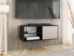 TV skříňka EDI 2 kašmír + černý otevřená TV skříňka s policí