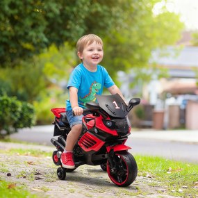 AIYAPLAY elektrická dětská motorka 6V s pomocnými koly, hudba, světlomet pro děti 18-36 měsíců, červená