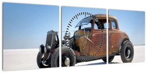 Obraz auta v poušti (s hodinami) (90x30 cm)