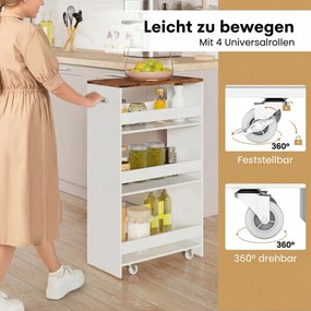 Costway 25 cm Slim Kitchen Cart 4 Tier Rolling Storage Cart White a Rustic Brown