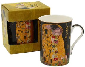 HOME ELEMENTS Porcelánový hrnek 300 ml, Klimt, Polibek černý