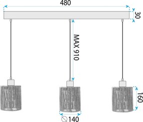 Toolight Toolight, závěsné svítidlo 3xE27, APP1821-3CP, černá matná-hnědá, OSW-00622
