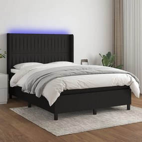 Box spring postel s matrací a LED černá 140x200 cm textil,  3138479