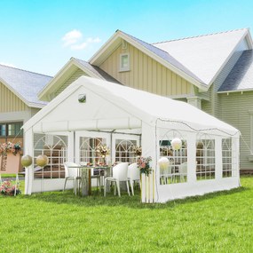 Outsunny Párty stan 4 x 6 m, robustní slavnostní stan s okny, venkovní stan pro svatby a akce se 4 odnímatelnými bočními stěnami
