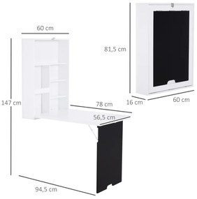 HOMCOM Nástěnný sklápěcí stůl černo-bílý, 60 x 94,5 x 147 cm 836-139V90WT