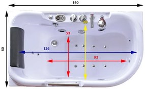 BPS-koupelny Hydromasážní vana HYD-LE796R 140x80 PRAVÁ bez ohřevu vody