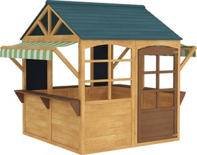 Dětský domeček na hraní z jedlového dřeva, skládací domeček s okny a dveřmi, pro děti od 3 do 8 let, hnědá+modrá barva