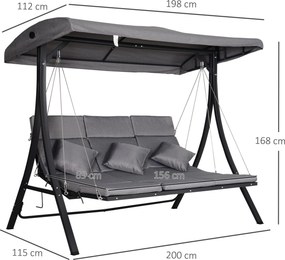 Outsunny 3-místná hollywoodská houpačka, houpačková lavička s nastavitelnou sluneční stříškou, houpačka s polstry, nosnost až 270 kg, kov, textil, še…