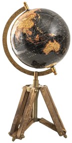 Černý dekorativní glóbus na dřevěné trojnožce Globe - 18*16*26 cm