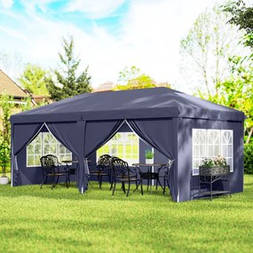 Outsunny skládací pavilon 6 x 3 m, odnímatelné boční stěny, velká okna, dveře na zip, ocelový rám, modrý