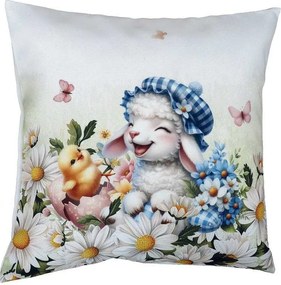 Povlak na polštář Velikonoční jehňátko s kuřátkem 40 × 40 cm