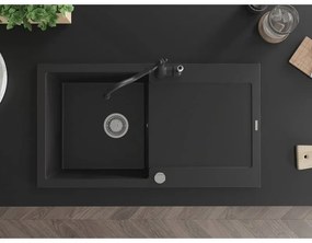 Mexen Leo, granitový dřez 900x500x190 mm, 1-komorový a dřezová baterie Carla, černá, 6501-77-670700-70
