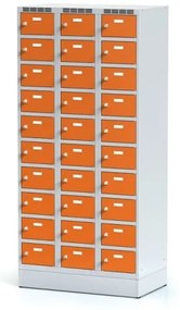 Alfa 3 Šatní skříňka na soklu s úložnými boxy, 30 boxů, oranžové dveře, otočný zámek