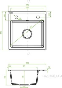 Kuchinox Laveo Trzynastka, 1-komorový granitový dřez 440x440x170 mm, šedá, LAV-SBP_510T