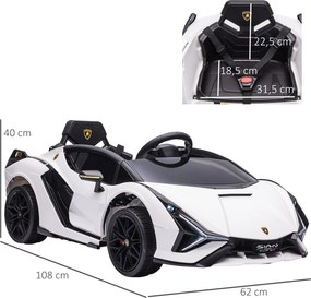 Dětské autíčko HOMCOM Lamborghini, s dálkovým ovládáním, 3 rychlosti, bezpečnostní pásy, hudební (MP3/USB) světlo, nosnost 25 kg, pro 37-60 měsíců, b…