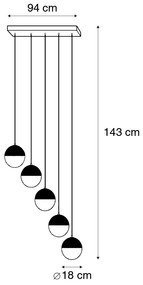 Průmyslové závěsné svítidlo bronzové se dřevem 5-světlo - Haicha