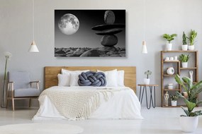 Obraz skládané kameny v měsíčním světle v černobílém provedení - 120x80 cm