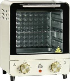 HOMCOM Mini trouba 15 l objem, výškově nastavitelný plech a rošt, 1000 W, krémově bílá