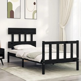 Rám postele s čelem černý 90 x 200 cm masivní dřevo,  3193325