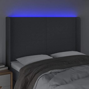 Čelo postele s LED tmavě šedé 147 x 16 x 118/128 cm textil 3123767