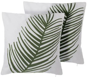 Sada 2 dekorativnich polštářů s palmovím motivem bavlna zelená 45 x 45 cm  AZAMI Beliani