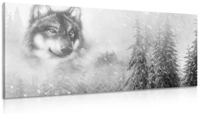 Obraz vlk v zasněžené krajině v černobílém provedení Varianta: 100x50
