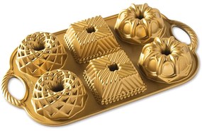 Nordic Ware Hliníkové minibábovky Geo Bundtlette Gold, zlatá barva, kov