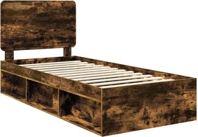 Rám postele s čelo Kouřový dub 75 x 190 cm Masivní borové dřevo 3412555