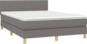 Box spring postel s matrací a LED tmavě šedá 140x200 cm textil 3133558
